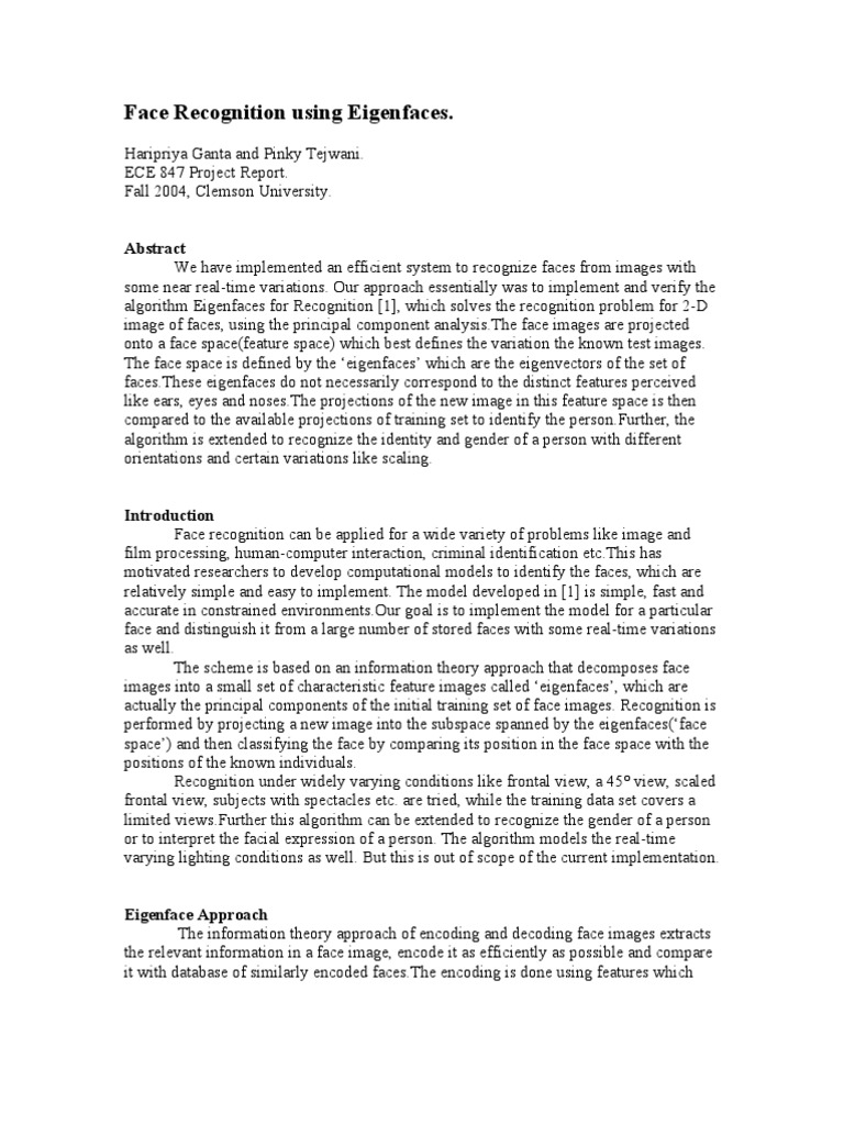 Face Recognition Using Eigenfaces | PDF | Eigenvalues And Eigenvectors | Algebra