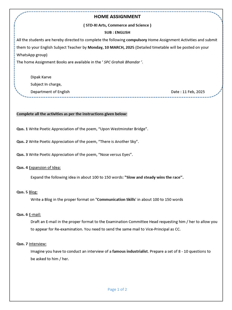 Compulsory Home Assignment ENGLISH | PDF | A Midsummer Night's Dream