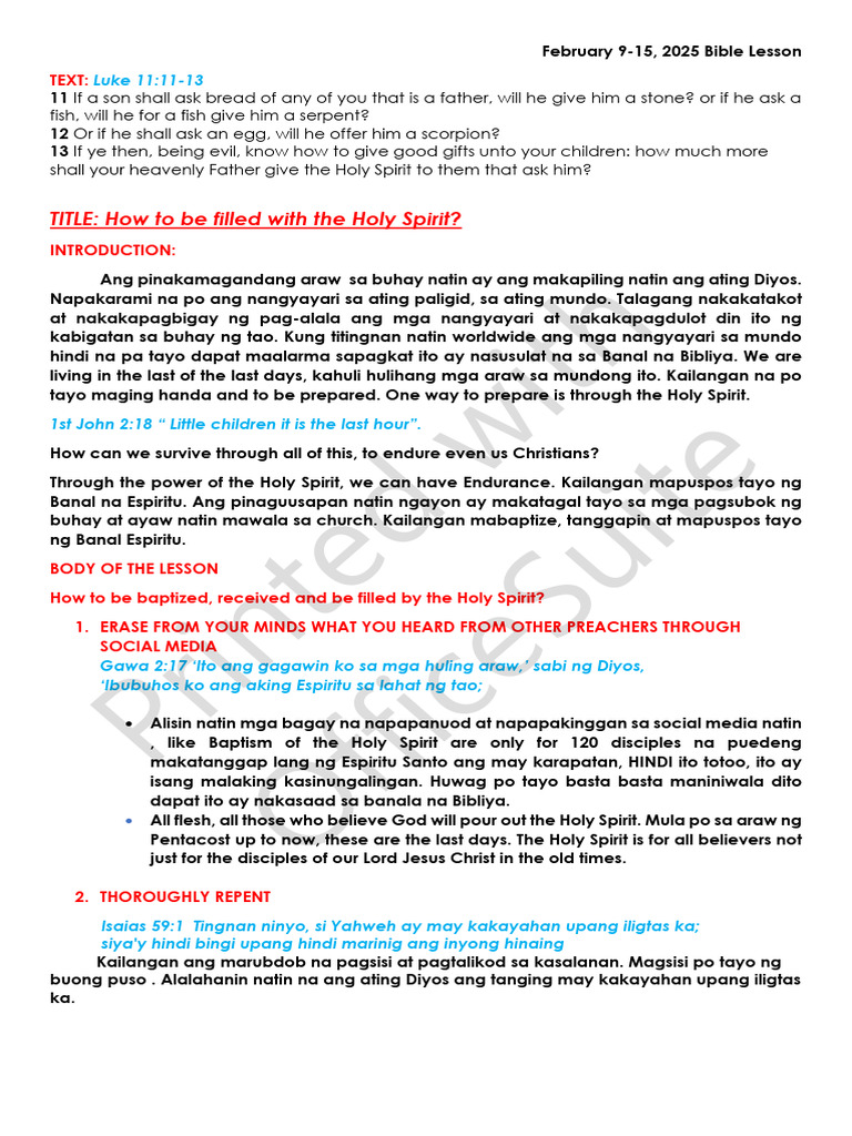 Feb 9 Bible Study Lesson PDF | PDF