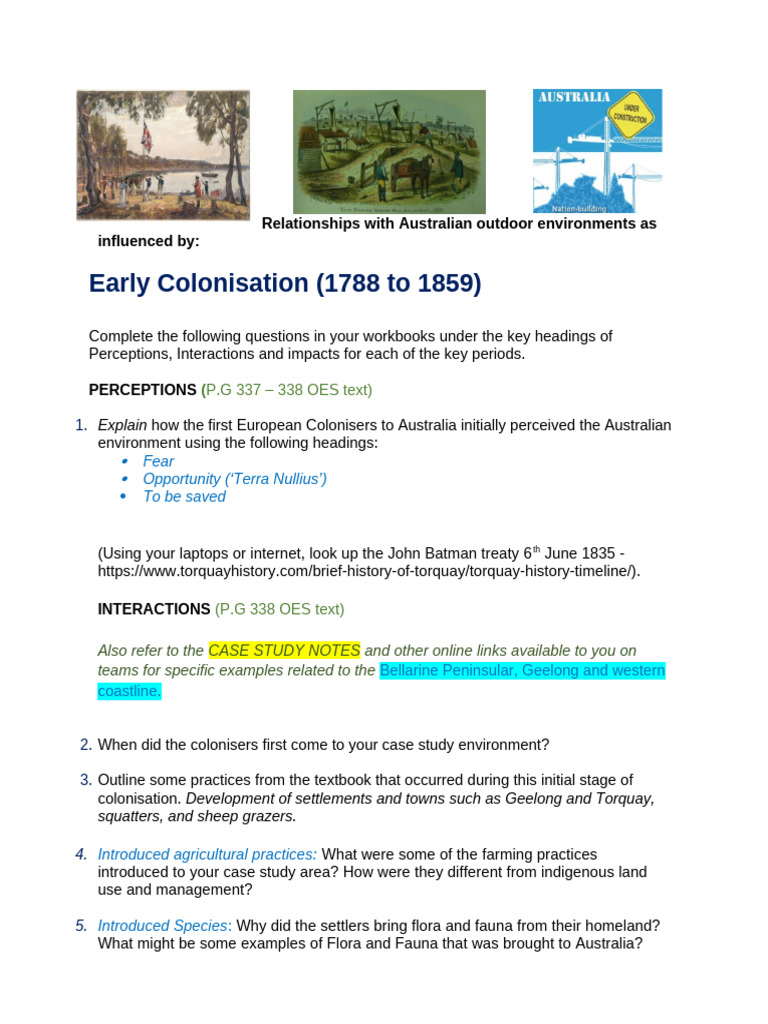 OES Unit 3, AOS 3 Learning Activity 2 Early Colonisers Relationships ...