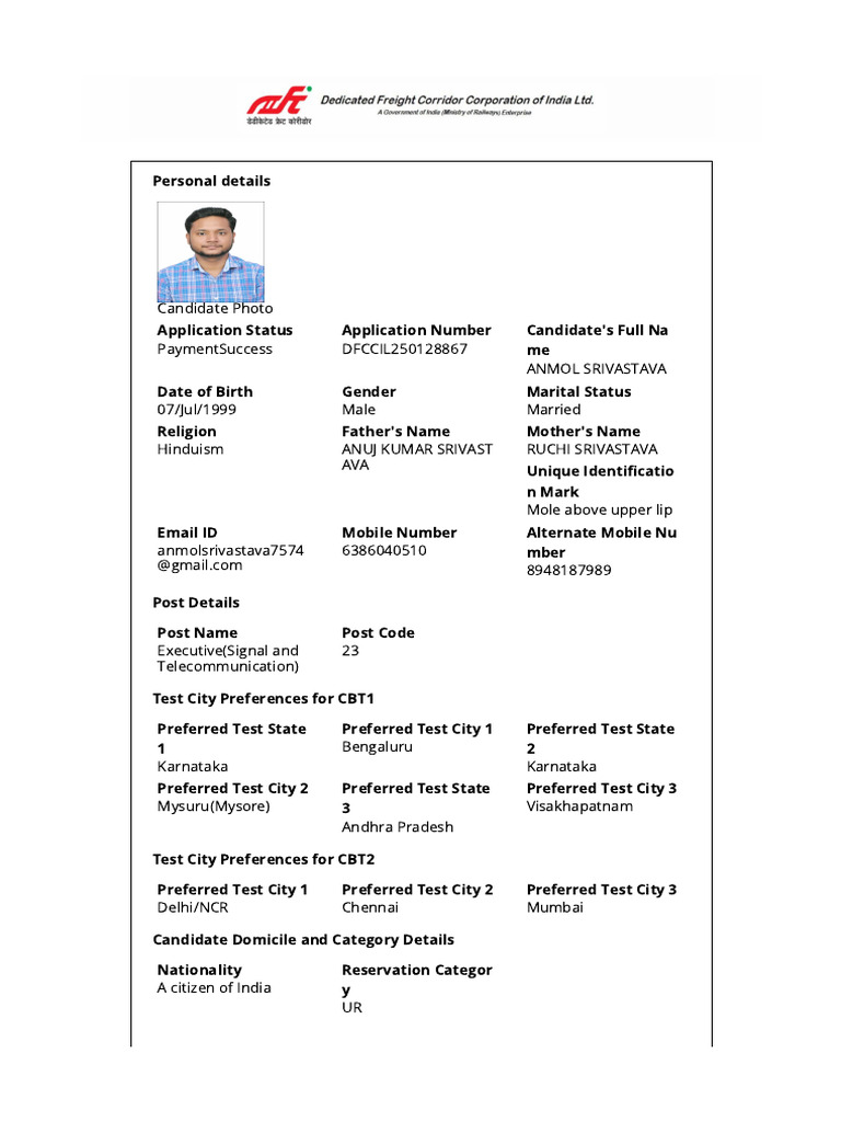 Dfccil Form 2025 | PDF