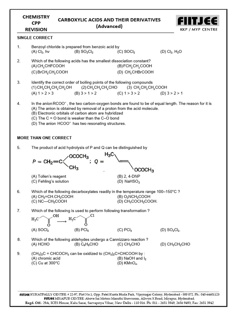 SR Chemistry Revision - Carboxylic Acids & Their Derivatives - Adv ...