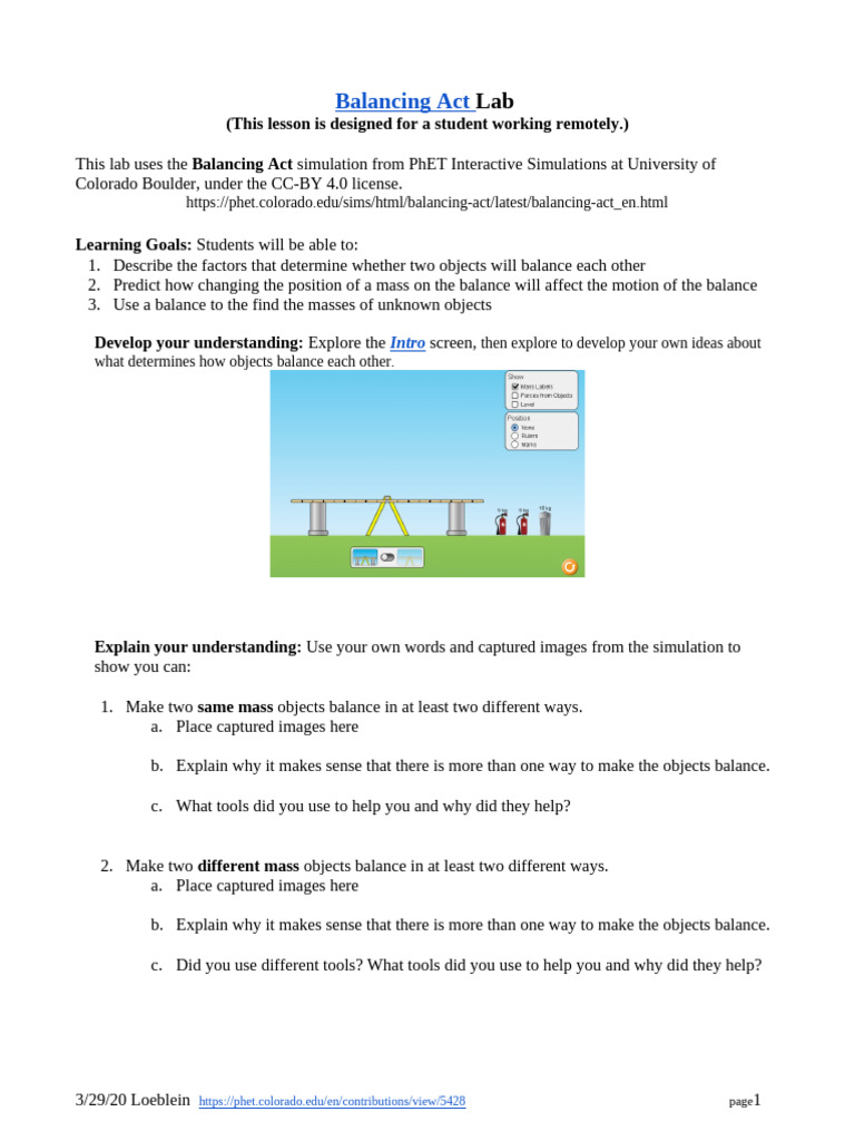Balancing Act - Remote Lab | PDF | Mass | Simulation