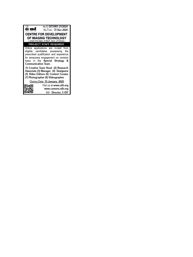 C DIT Advt 21 Ente Keralm | PDF