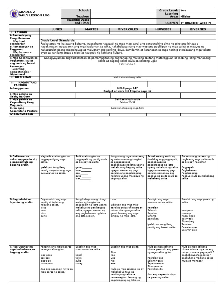 1st Quarter-Filipino - Week-7 | PDF