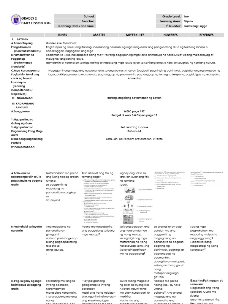 1st QUarter-FILIPINO-Week-2 | PDF
