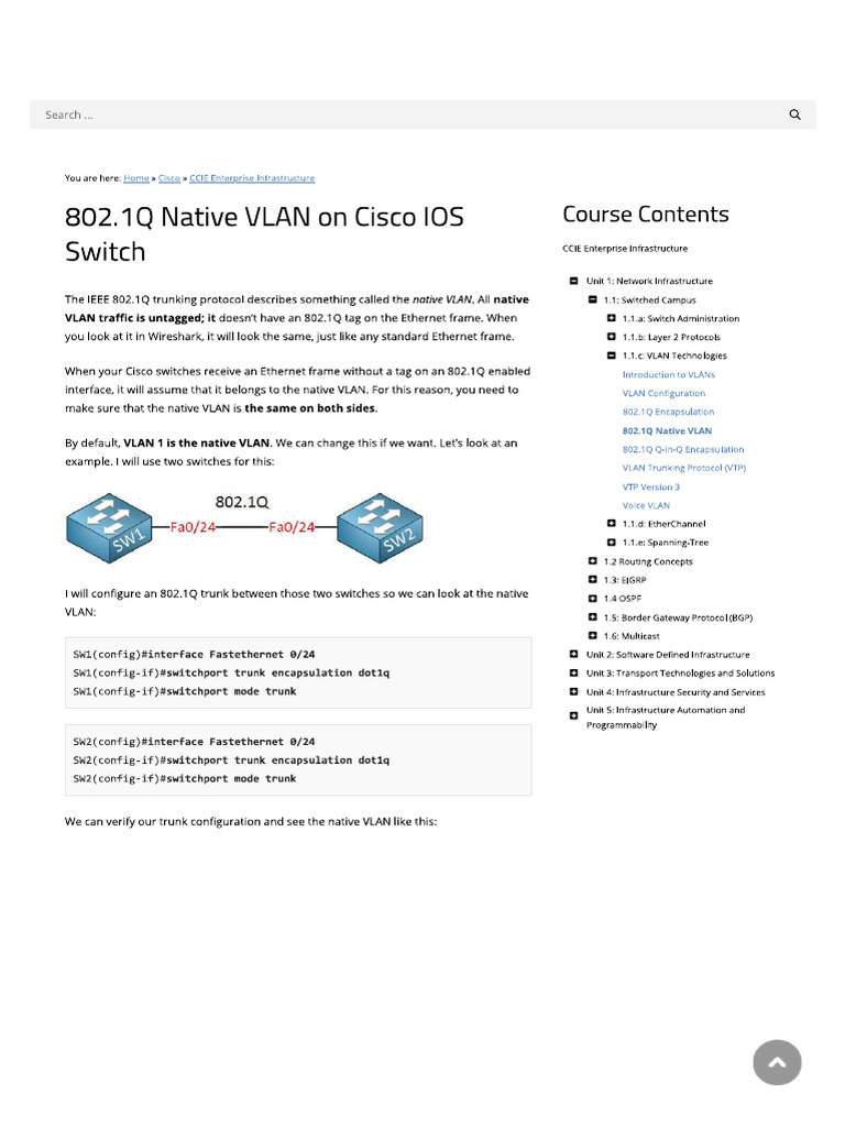 802.1Q Native VLAN On Cisco IOS Switch | PDF