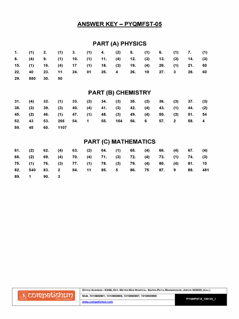 Test - 5 Answer Key | PDF