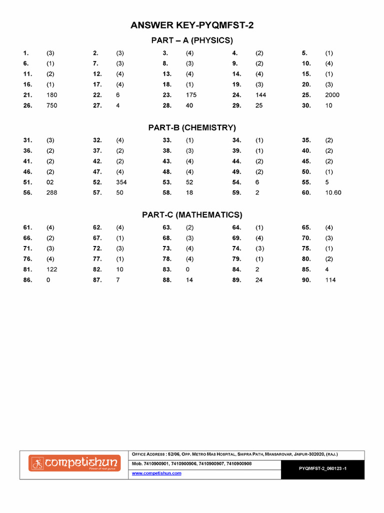 Test - 2 Answer Key | PDF