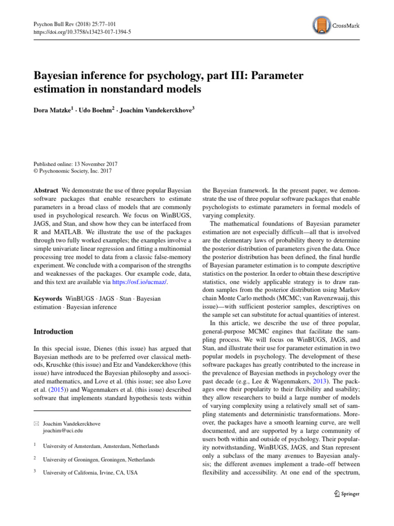 Bayesian Inference For Psychology Part 3: Parameter Estimation in ...