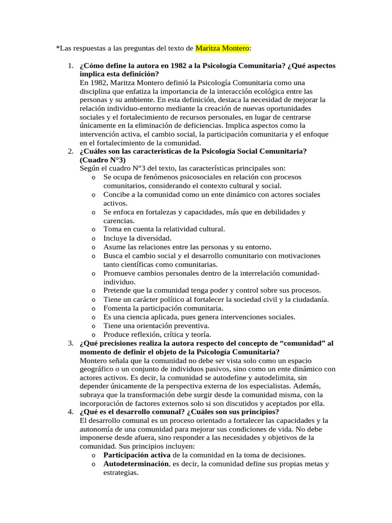 Psicología Comunitaria según Maritza Montero | PDF | Sicología | Comunidad