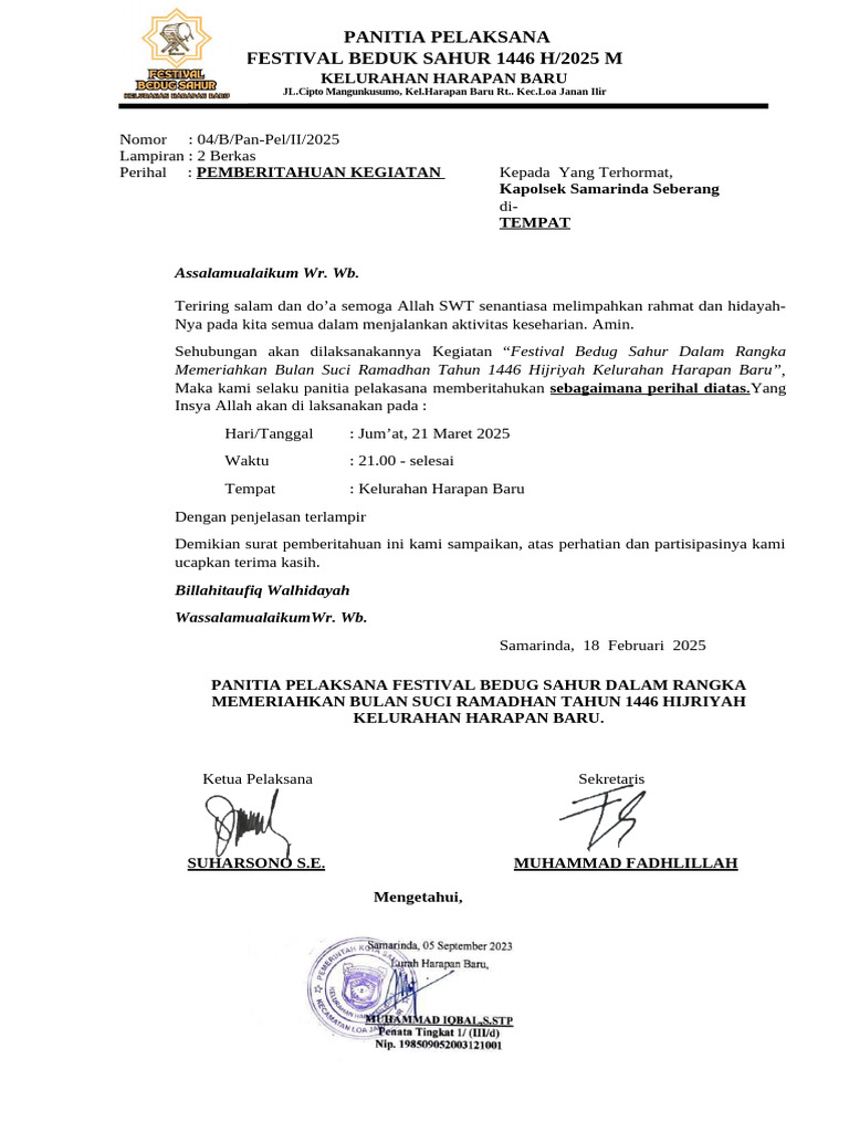 Surat Pemberitahuan Kegiatan (Kapolsek Smd Seb) | PDF