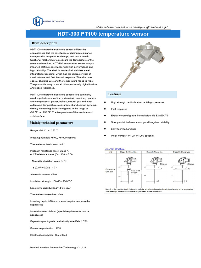HDT-300 PT100 Thermal Resistance Temperature Sensor | PDF | Sensor ...