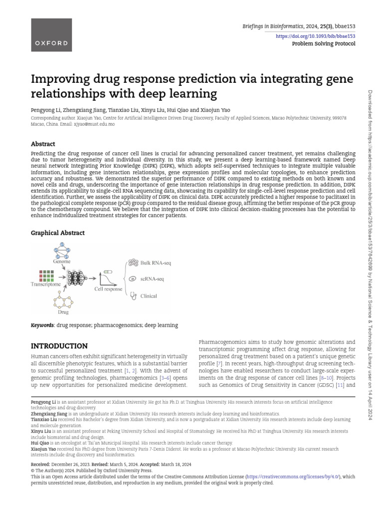 Li 等 - 2024 - Improving Drug Response Prediction via Integrating | PDF | Cross Validation ...