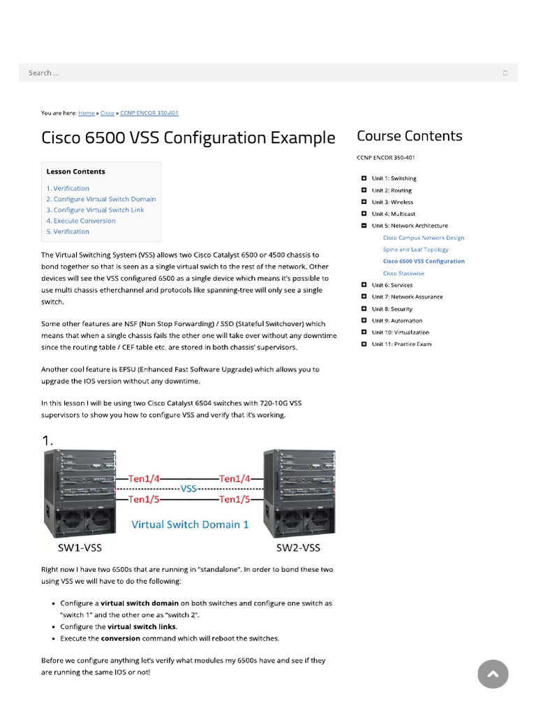 Cisco 6500 VSS Configuration Example | PDF