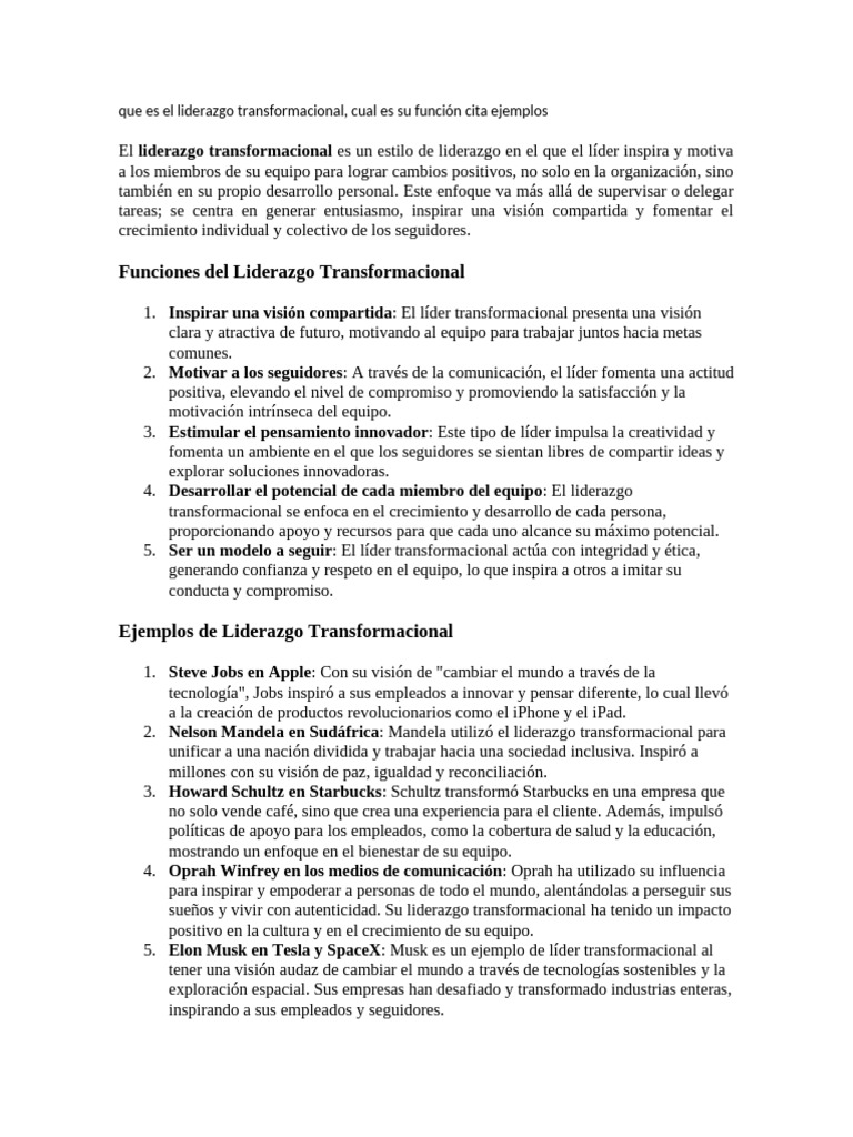 que es el liderazgo transformacional | PDF | Liderazgo | Psicología Social