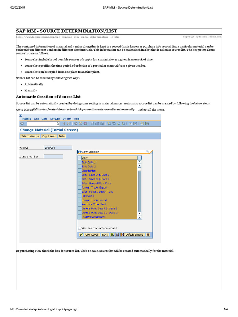 SAP MM - Source Determination - List | PDF | Computing