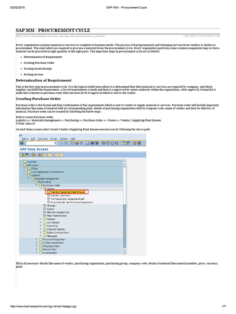 SAP MM - Procurement Cycle | PDF | Invoice | Procurement