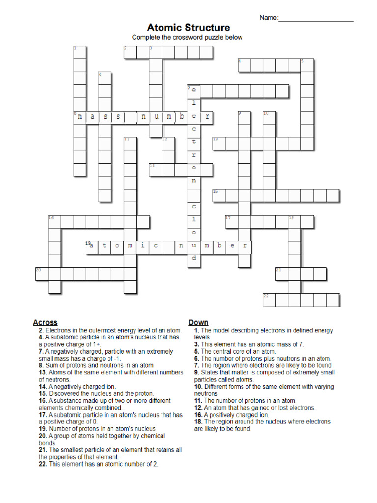 Atomic Structure Crossword | PDF