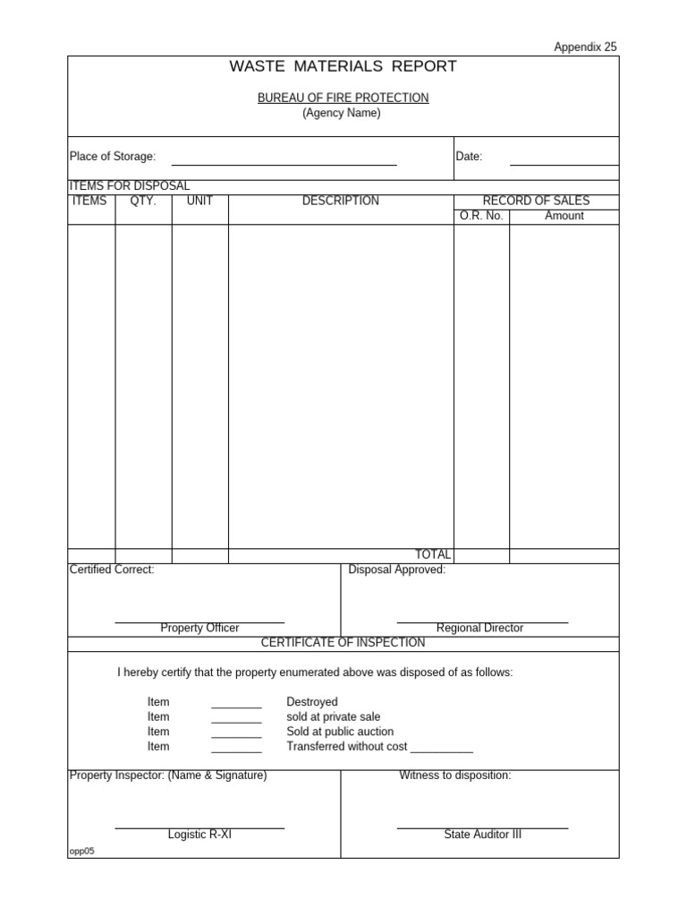 Waste Materials Report Form | PDF