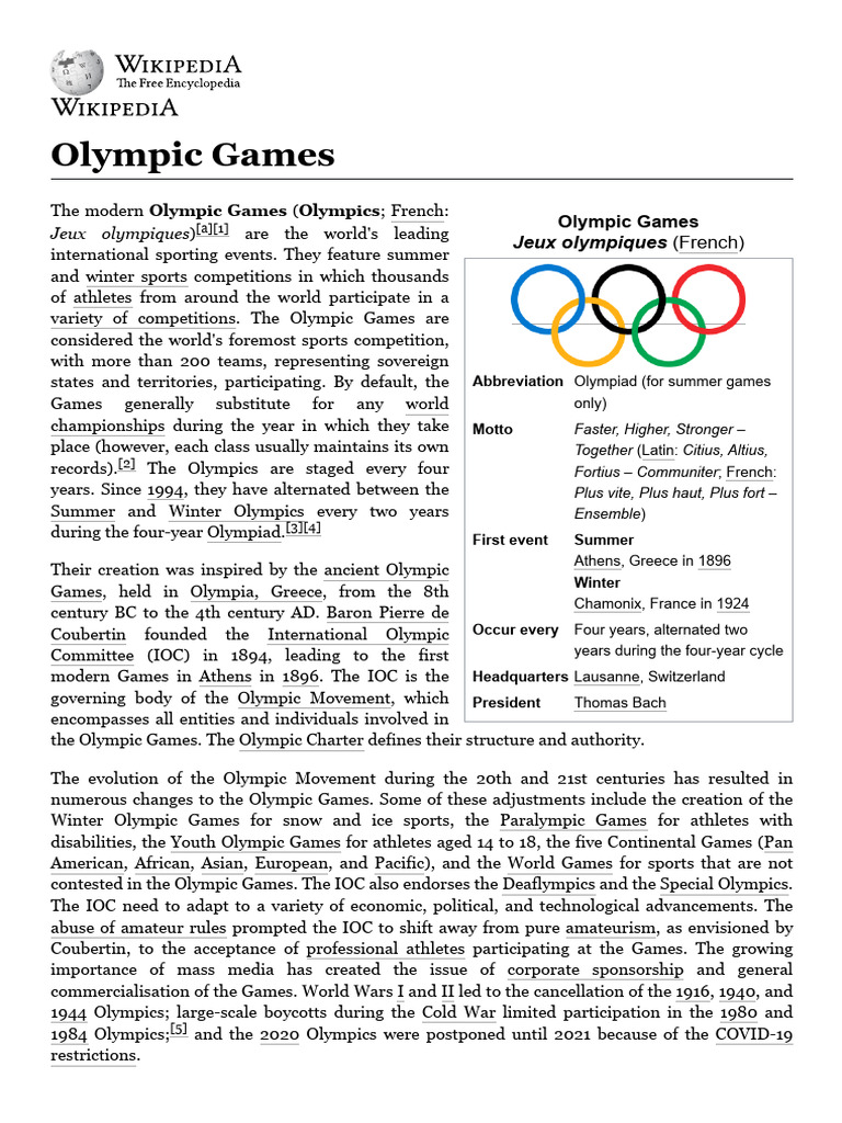 Olympic Games - Information-1 | PDF | Olympic Games | Multi Sport Events