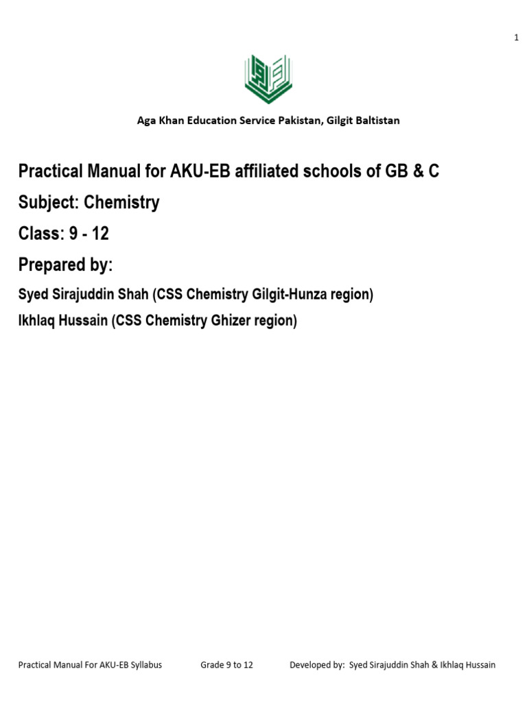 AKU-EB Chemistry Practical Manual 9-12 | PDF | Sodium Hydroxide | Aldehyde