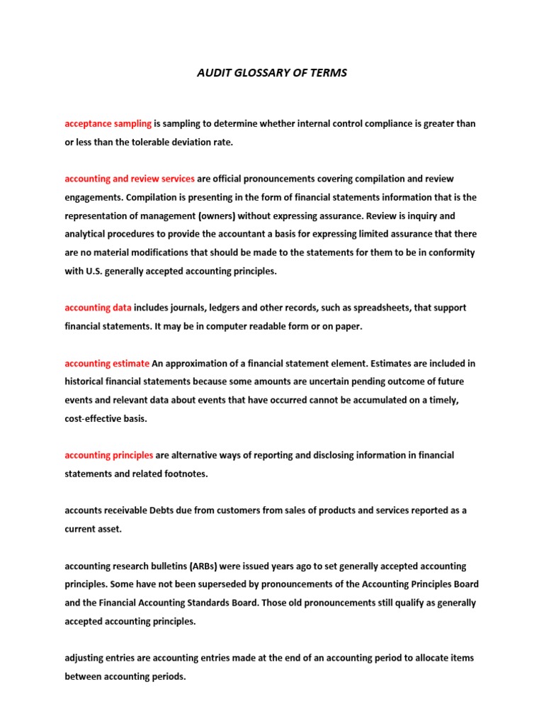 Audit Glossary of Terms | PDF | Financial Audit | Audit