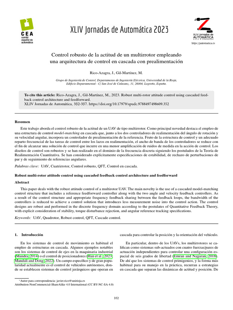 2023 Rico-Azagra Control Robusto de La Actitud de Un Multirrotor Empleando Una Arquitectura de ...