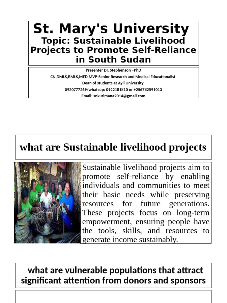 Sustainable Livelihood Projects to Promote Self-Reliance in South Sudan ...