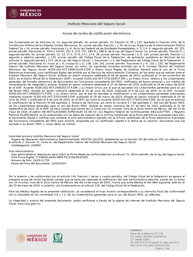Acuse de Recibo Notificación IMSS | PDF | México | Gobierno