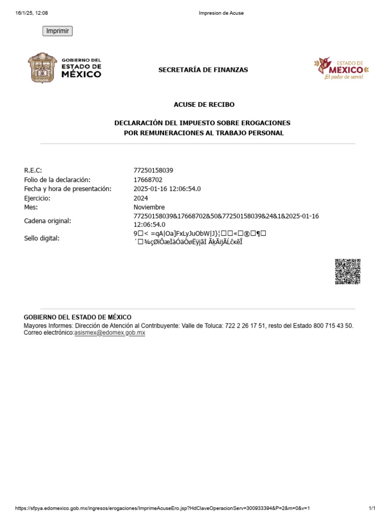 Acuse Declaración ISN Obispo Nov 24 | PDF