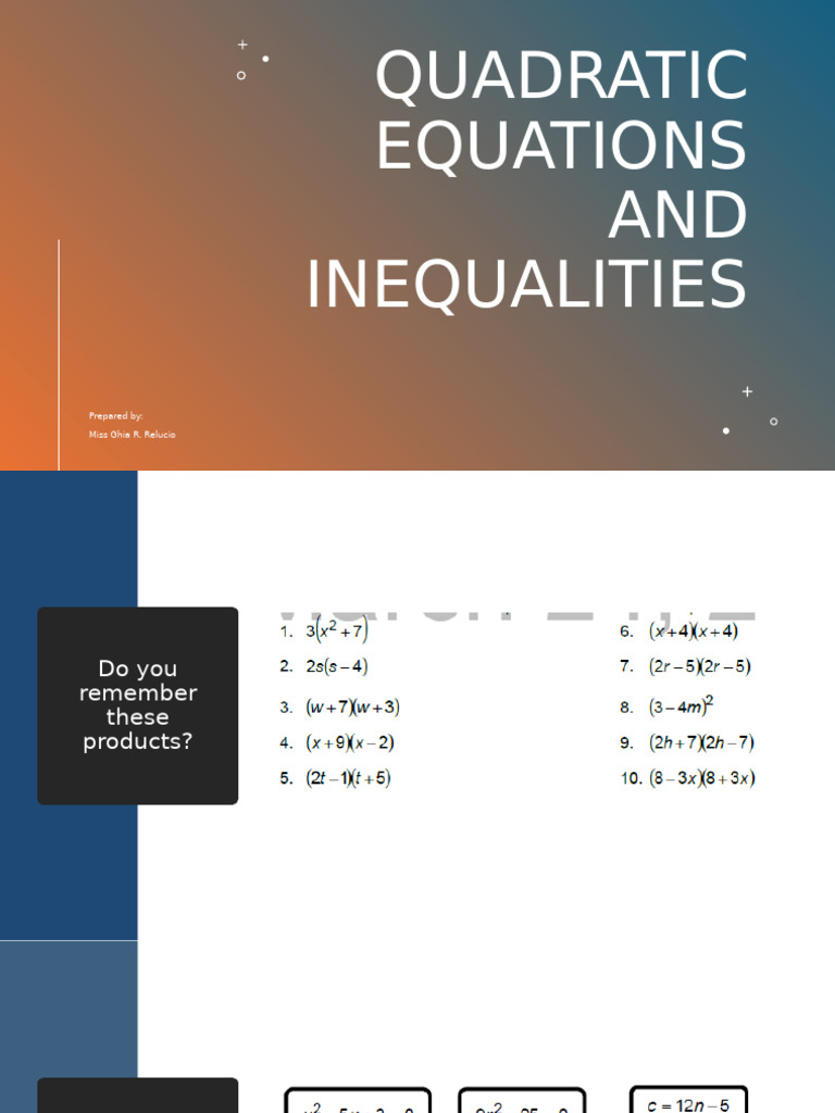 Quadratic Equations & Inequalities Guide | PDF | Quadratic Equation ...