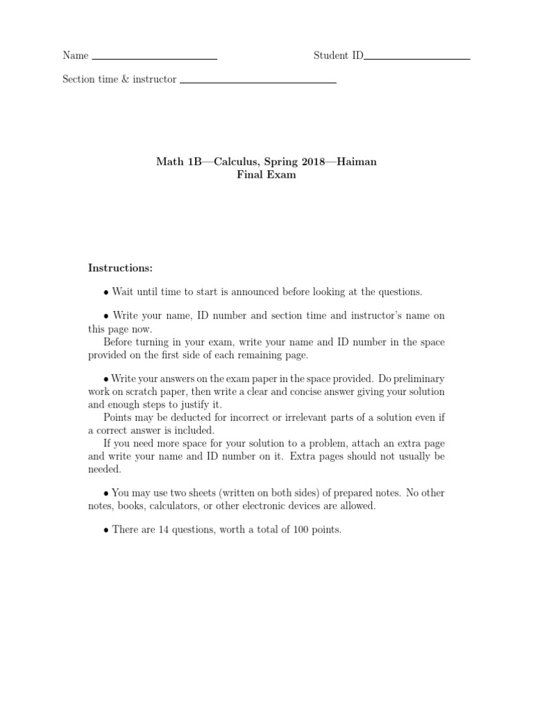 Calculus Final Exam Guide | PDF | Integral | Power Series