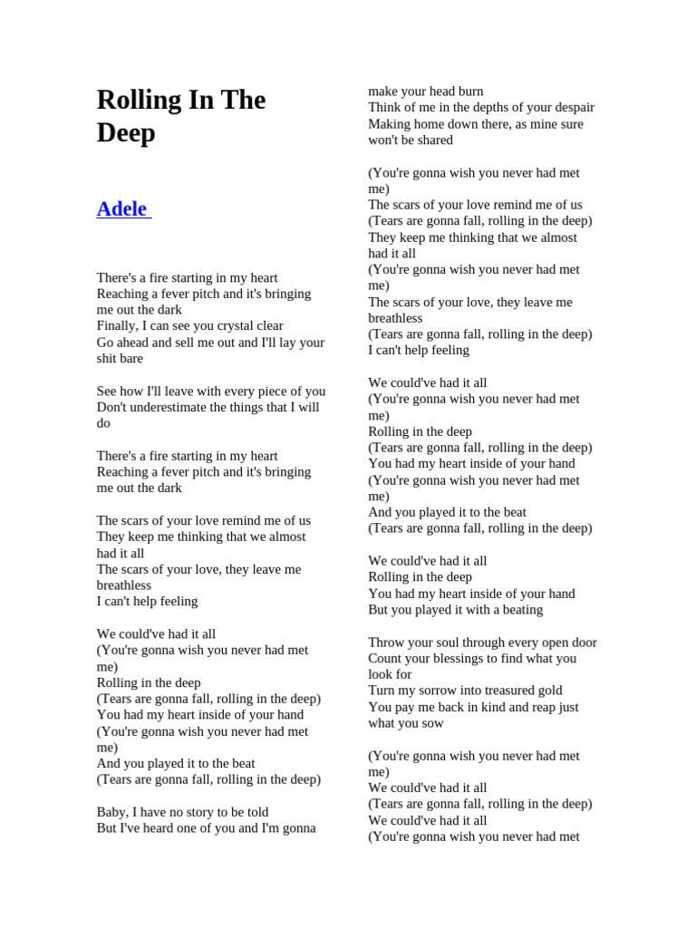 Adele's "Rolling in the Deep" Lyrics | PDF