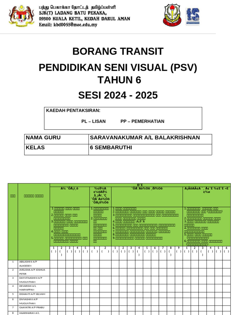 Borang Transit PSV Y6 | PDF