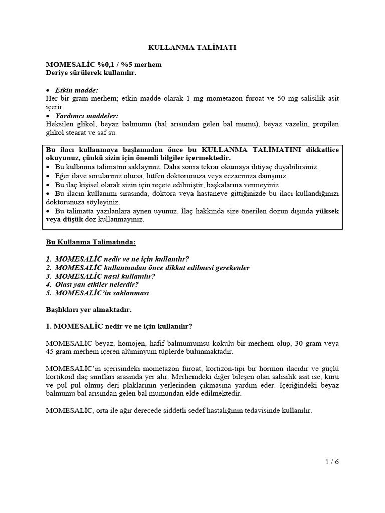 Momesalic Yuzde 0 1 Yuzde 5 Merhem KT | PDF