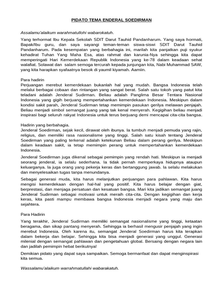 Pidato Tema Jenderal Sudirman | PDF