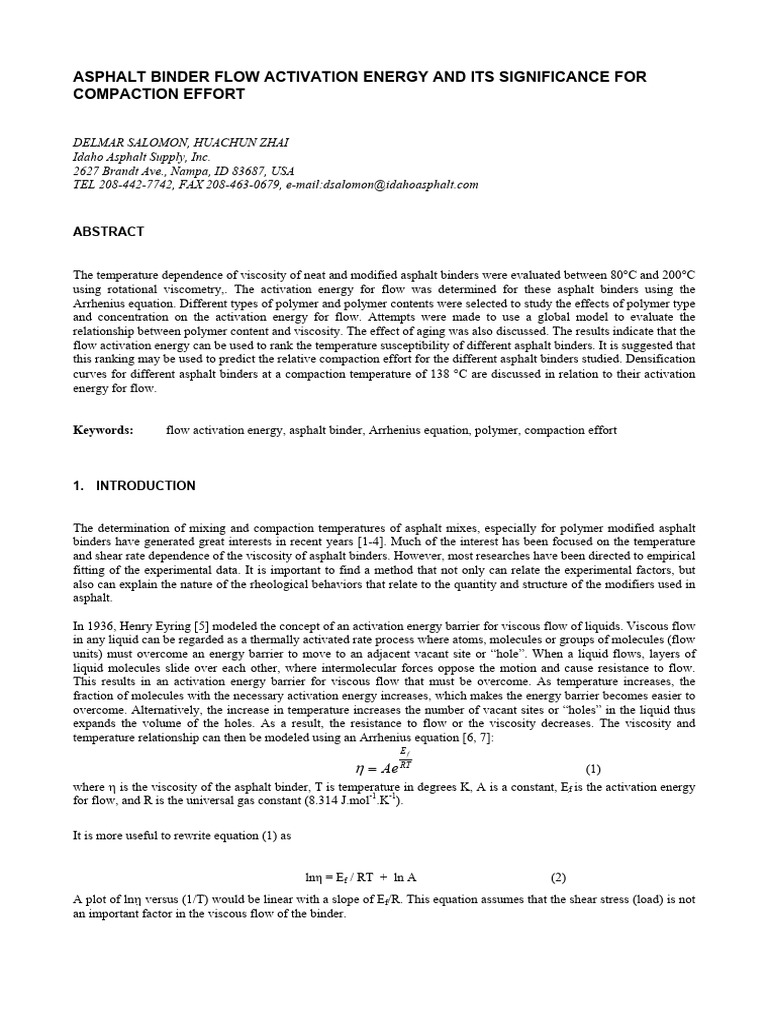 Flow Activation Energy and Compaction Eurobitumen 2004 | PDF ...