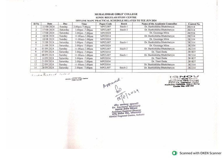 Offline Mapc Practical Class Schedule Related to Tee June 2024 (1) | PDF