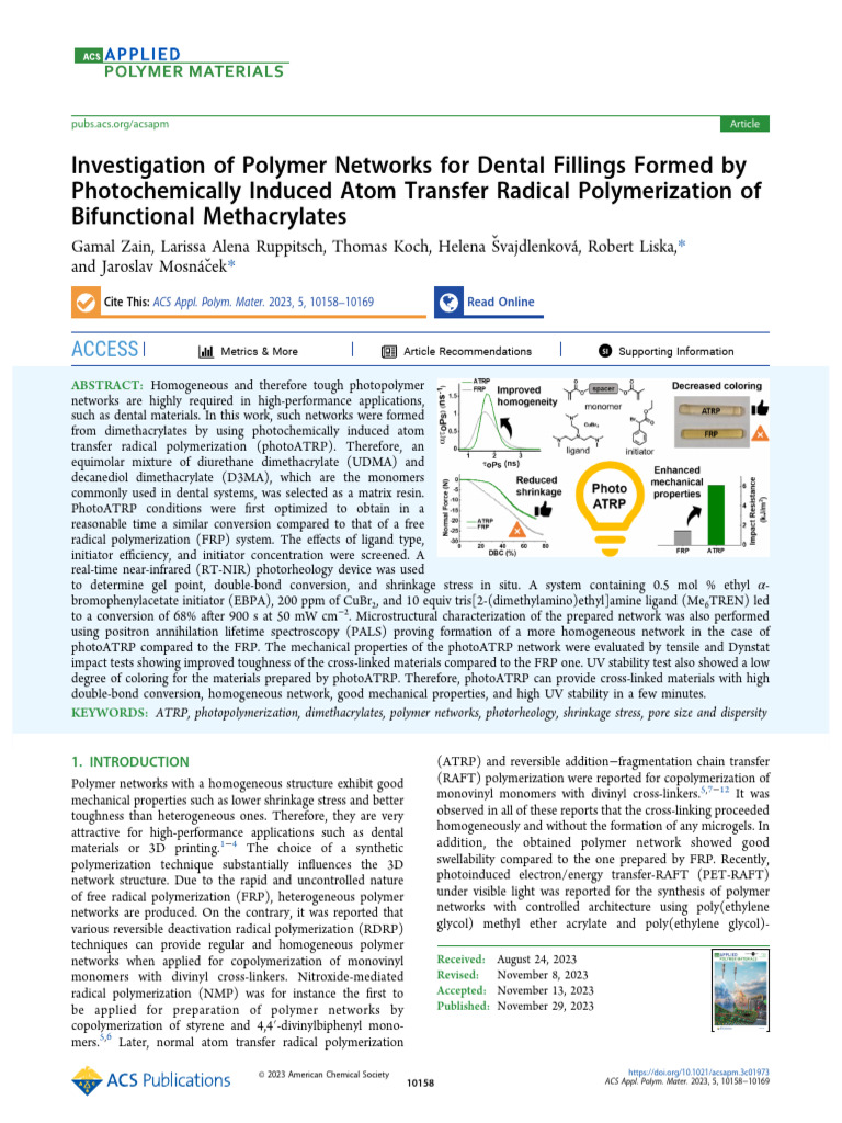 Polymer Networks for Dental Fillings | PDF | Polymers | Polymerization