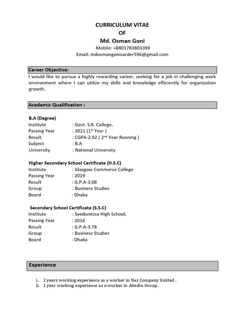 md osman goni cv | PDF