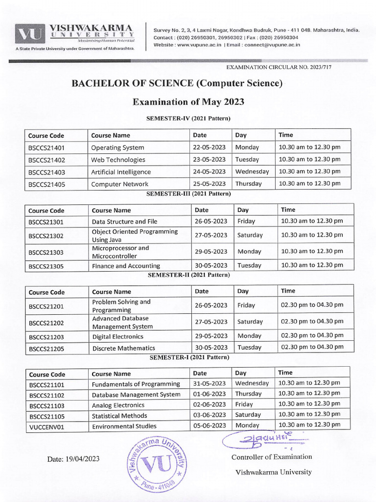 2023-717 B.Sc. Computer Science May 2023 Exam Timetable 2021 Pattern | PDF