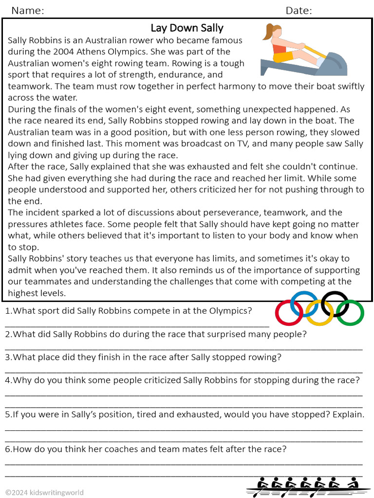 Grade 5 Reading Comprehension Lay Down Sally | PDF | Rowing (Sport)