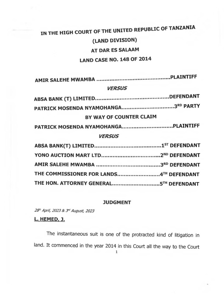 Amri Salehe Mwamba vs Absa Bank (T) Limited Another (LAND APPEAL NO 148 ...