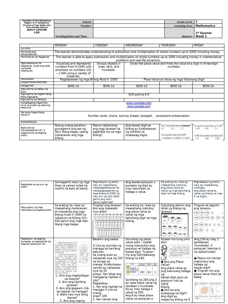 1st QUarter - MATH - Week 1 | PDF