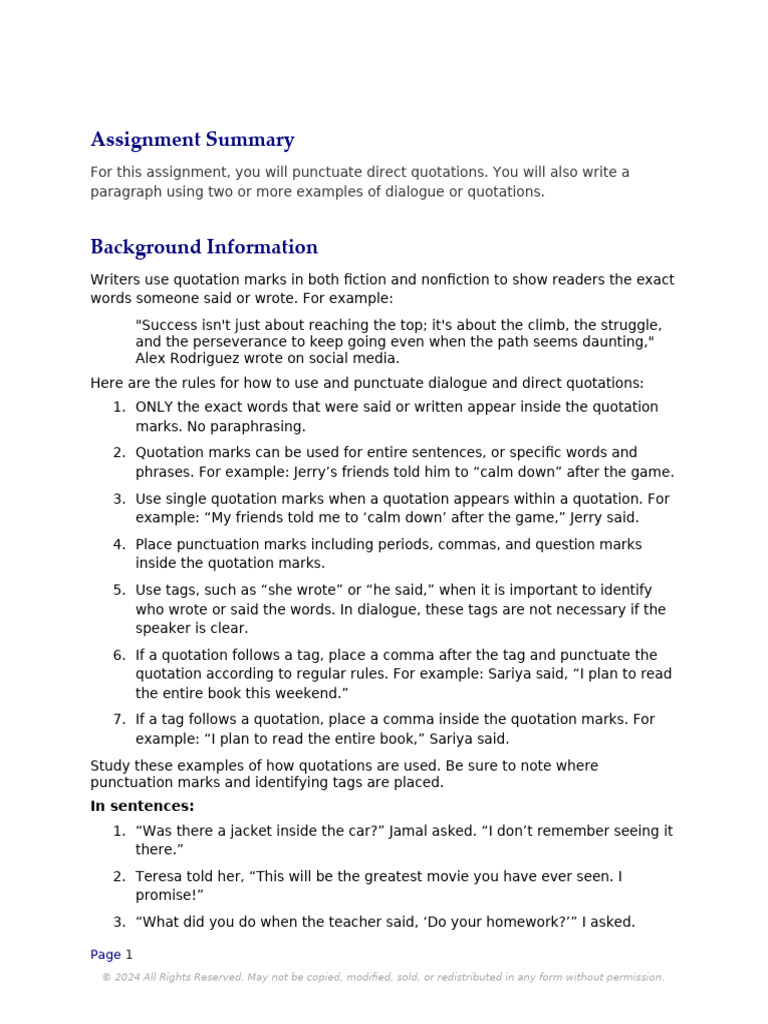Punctuating Dialogue and Quotations Guide | PDF | Quotation Mark ...