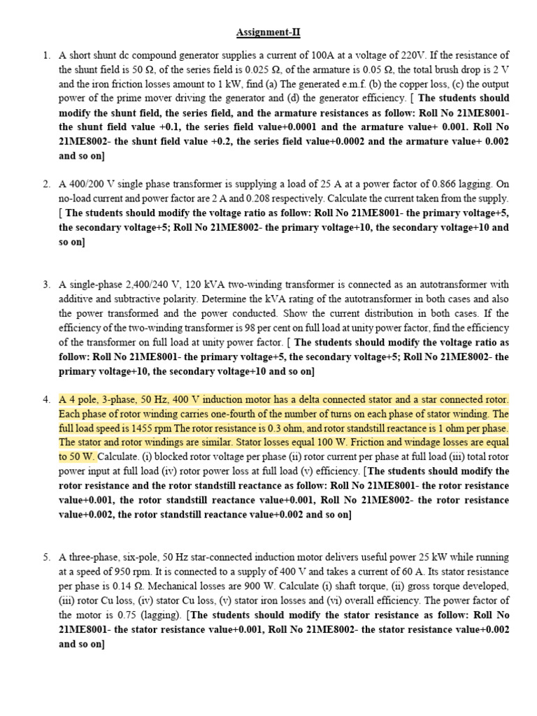 Electrical Assignment 2 | PDF | Electric Motor | Electrical Equipment