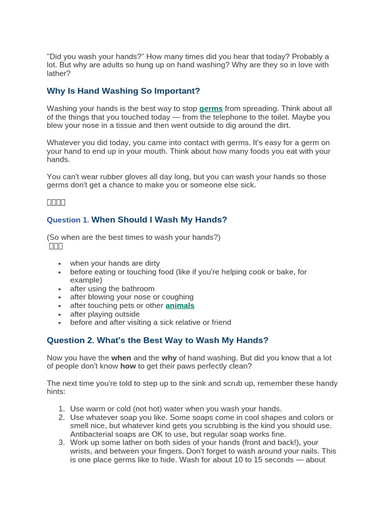 Why Do I Need To Wash My Hands | PDF