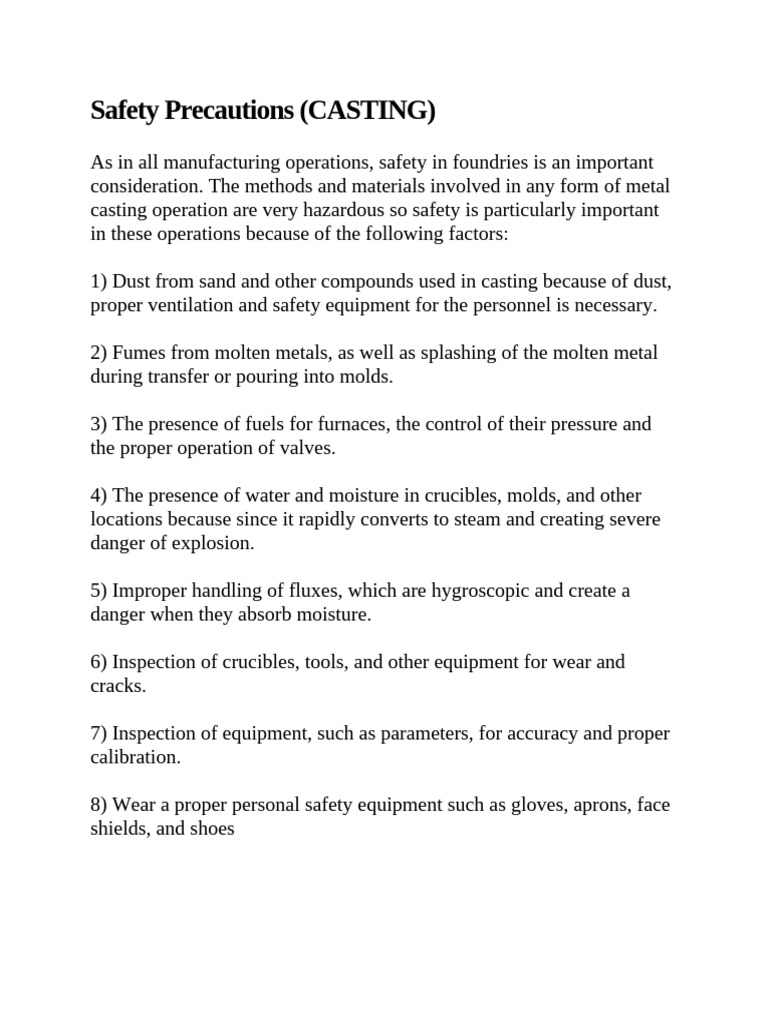 SOP (Sand Casting) | PDF