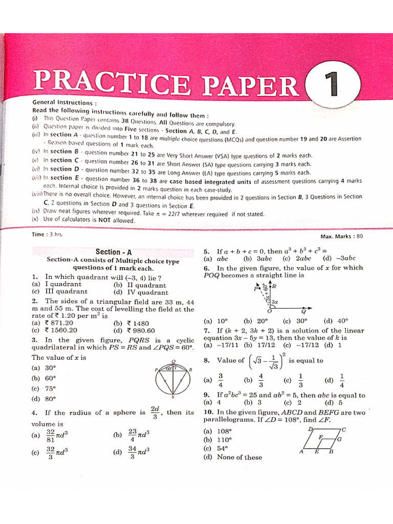 Maths Sample Paper HHW | PDF